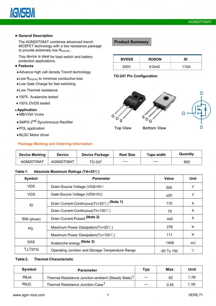 AGM20T09AT datasheet page 1