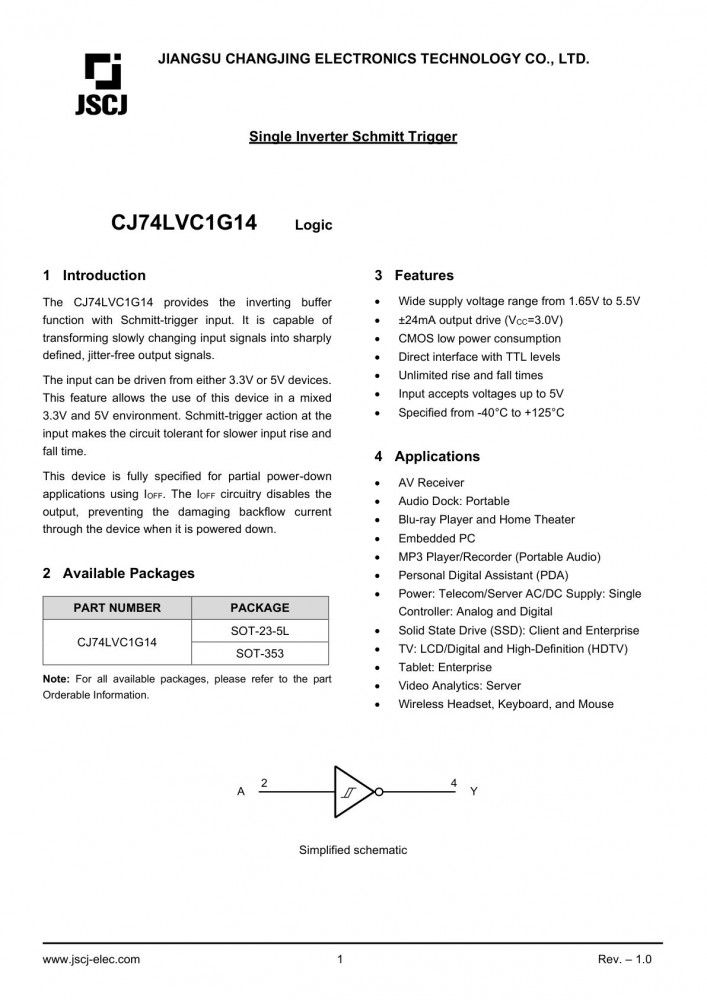 CJ74LVC1G14M5N datasheet page 1