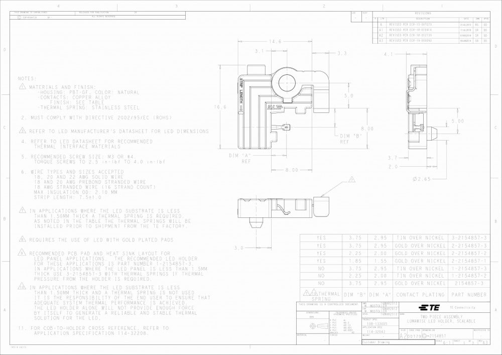 TE Connectivity LUMAWISE LED holder controlled drawing page 1