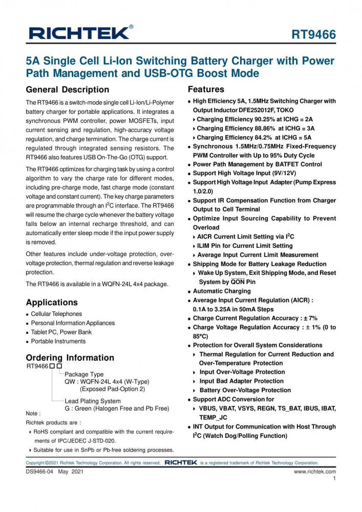 RT9466 datasheet page 1