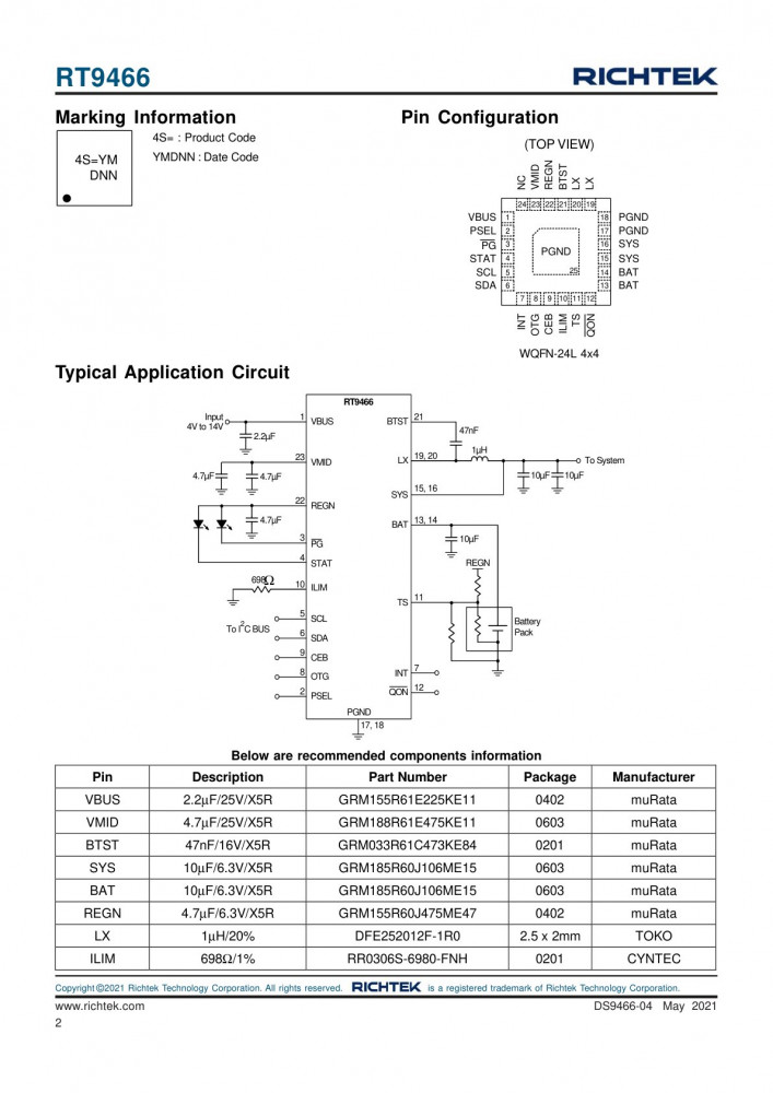 RT9466 datasheet page 2