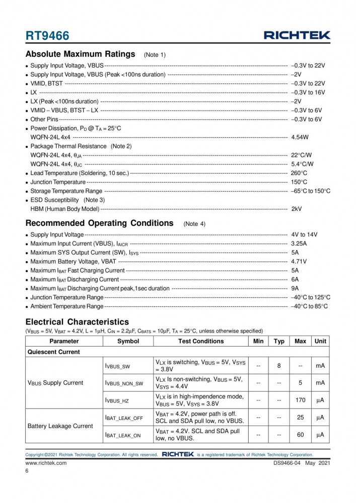 RT9466 datasheet page 6