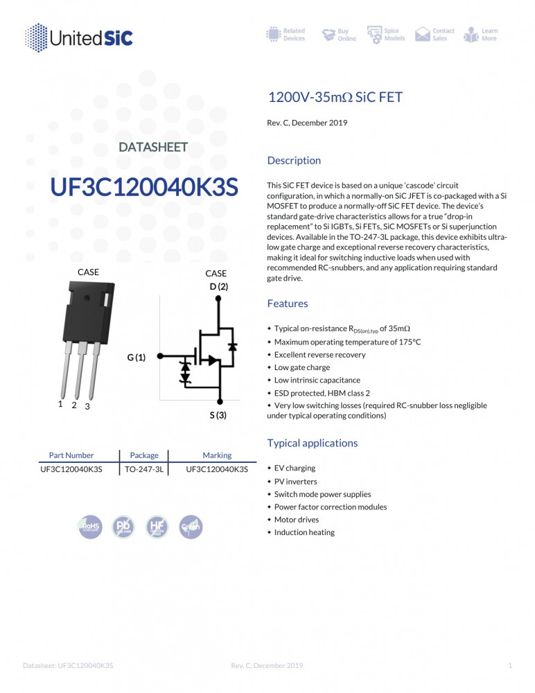 UF3C120040K3S datasheet page 1