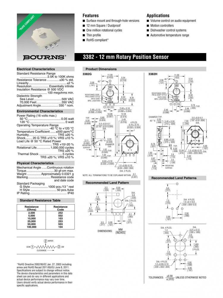 BOURNS 3382 series datasheet page 1