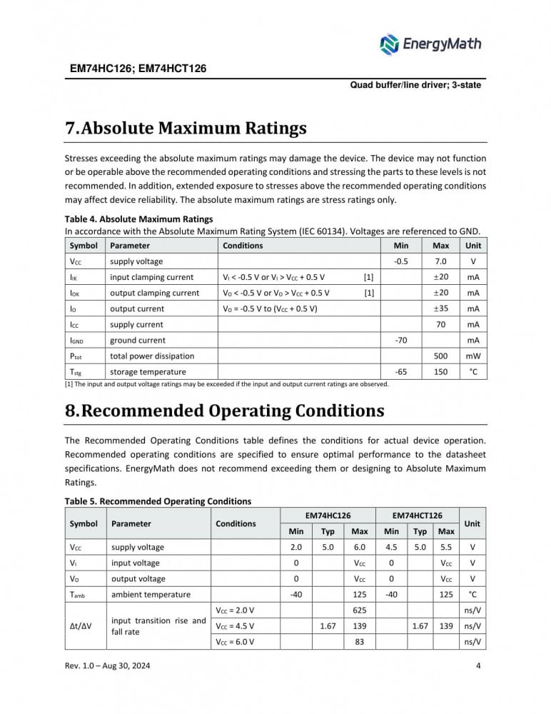 EM74HC126D datasheet page 4