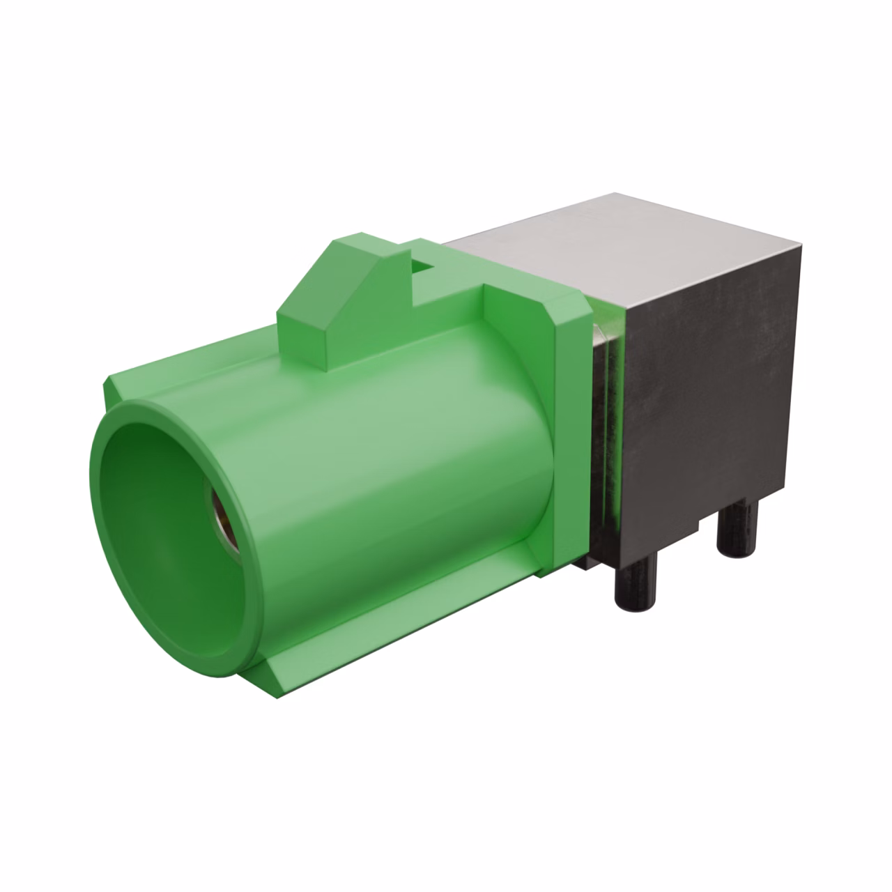 FAKRA Jack, Right-Angle, PCB Receptacle, Through Hole, Die Cast Body, Tin (Sn) Plated, Keying Code N, Pastel Green, 50 Ohms for sale