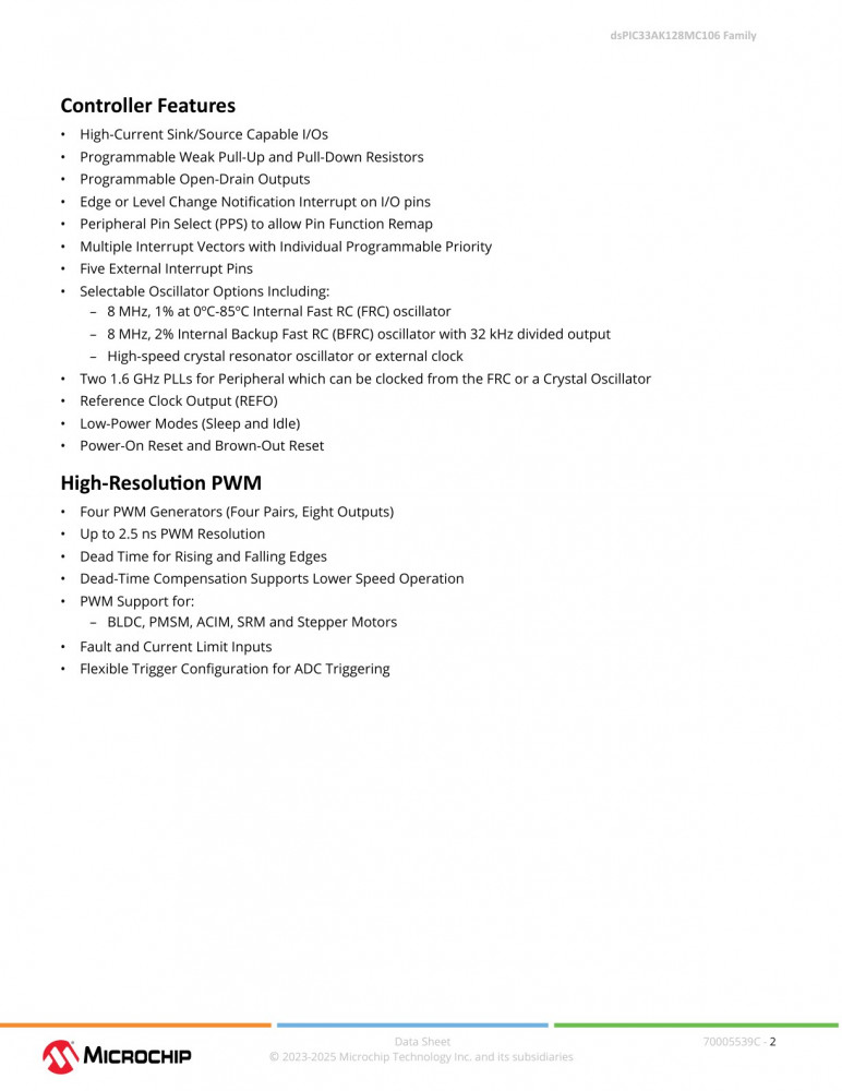 dsPIC33AK128MC106 datasheet page 2