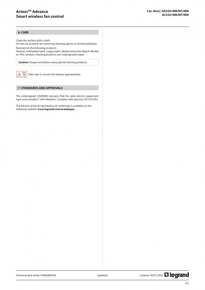 Legrand AA5501MT technical document, page 2