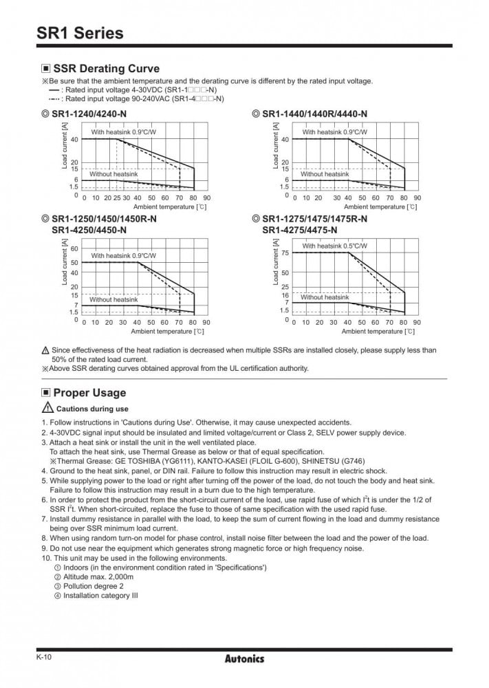 Autonics SR1 precautions page