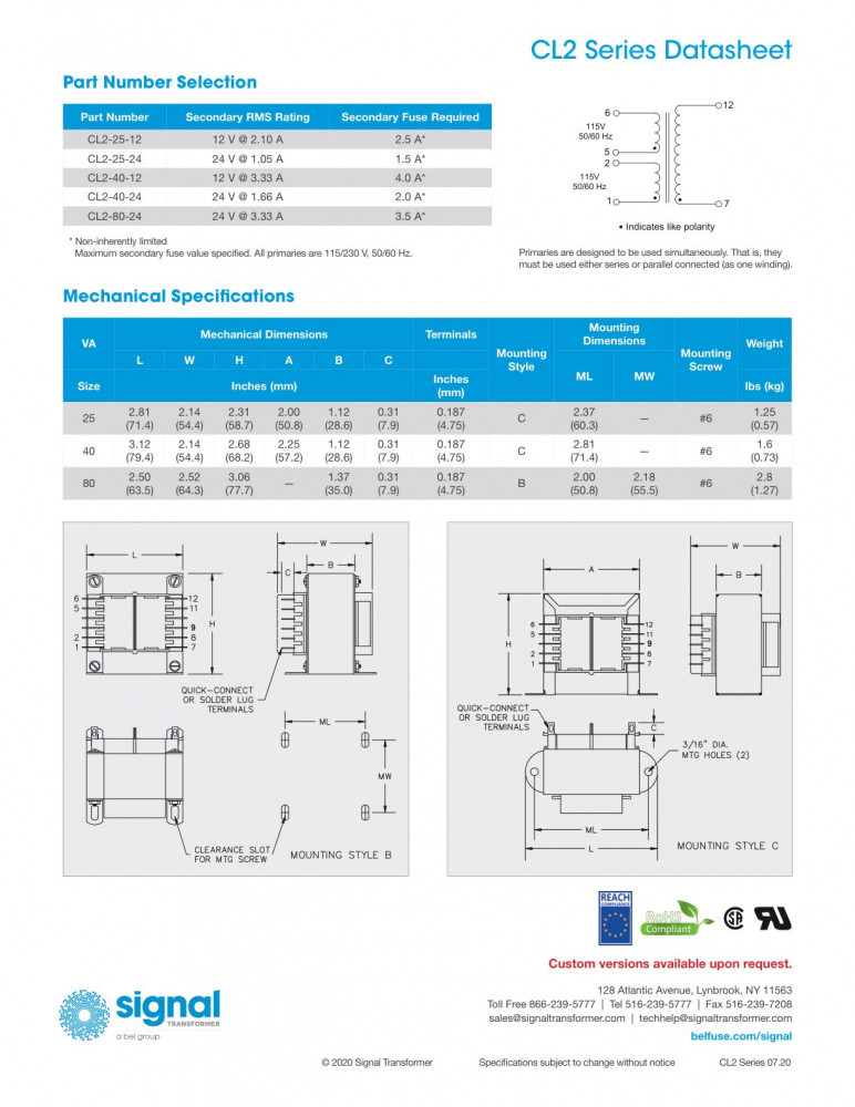 CL2 Series mechanical dimensions page