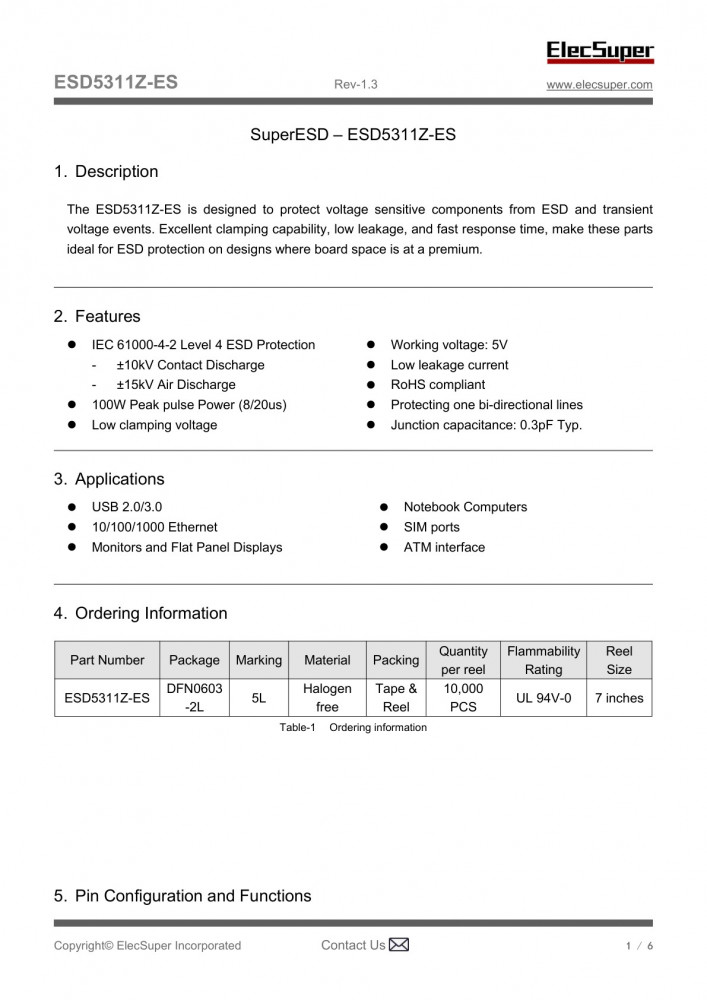 ESD5311Z-ES datasheet page 1