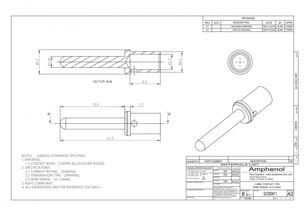 Amphenol SC000611 technical drawing preview