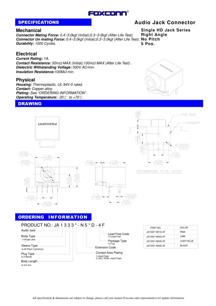 FOXCONN JA13331-N54D-4F technical document page