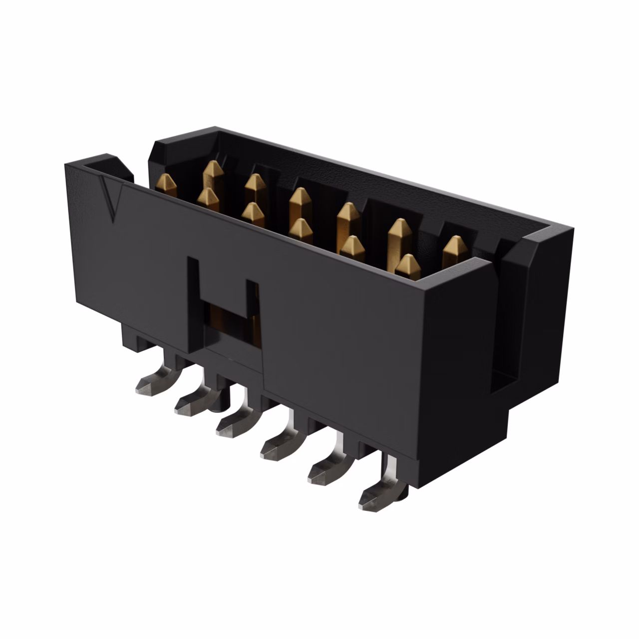 2.00mm Pitch, Milli-Grid PCB Header, Dual Row, Vertical, Surface Mount, Shrouded, 12 Circuits, 0.38µm Gold (Au) Plating, Dual Side Slots, Center Friction Lock, with Pegs, Tube for sale