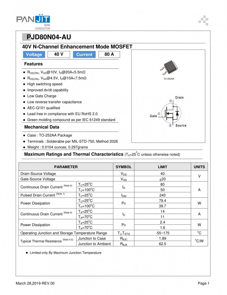 PJD80N04-AU datasheet page 1