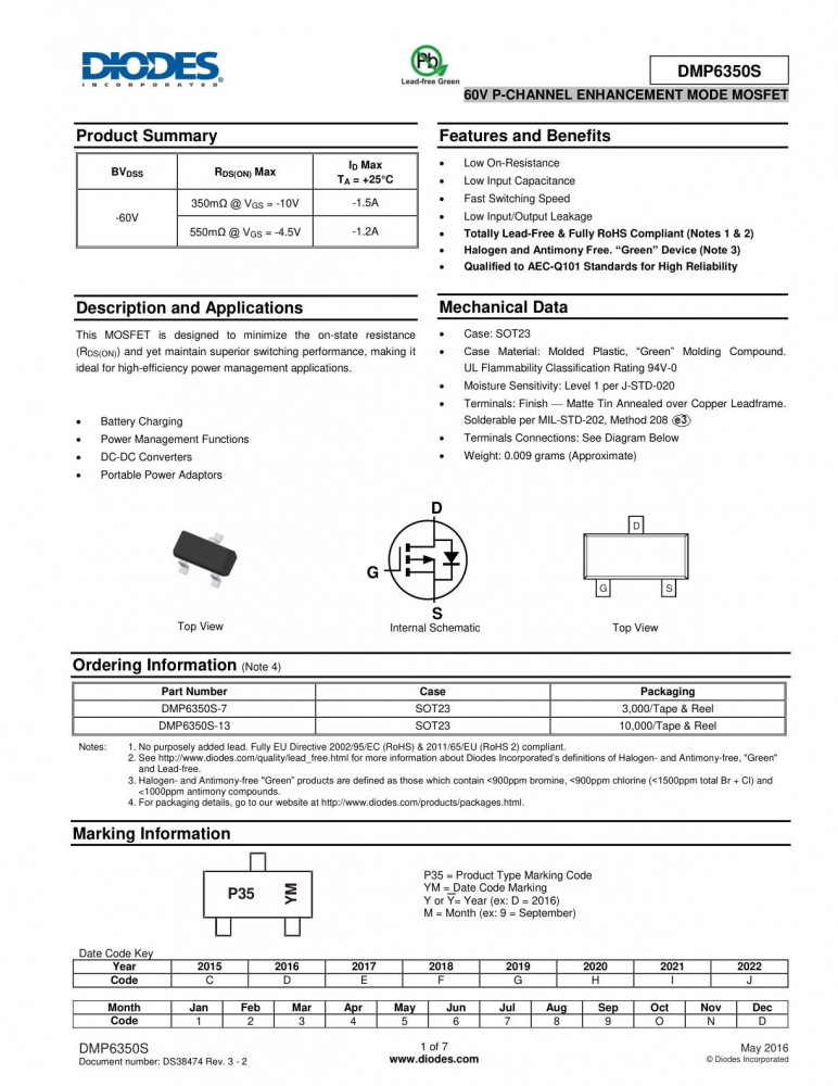 DMP6350S-7 datasheet page 1