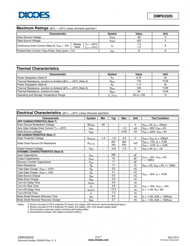 DMP6350S-7 datasheet page 2