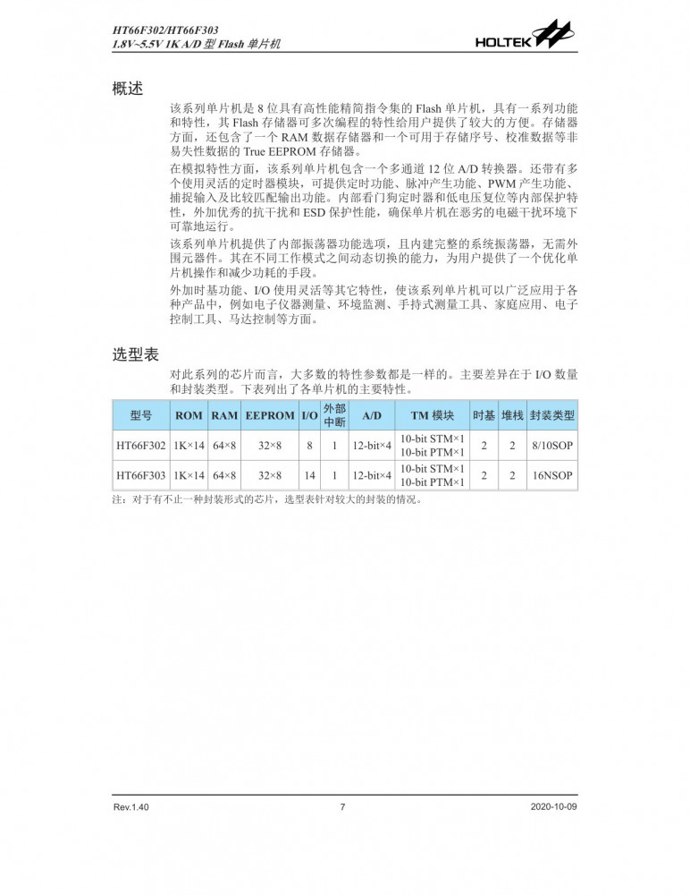 HT66F302 datasheet page 7