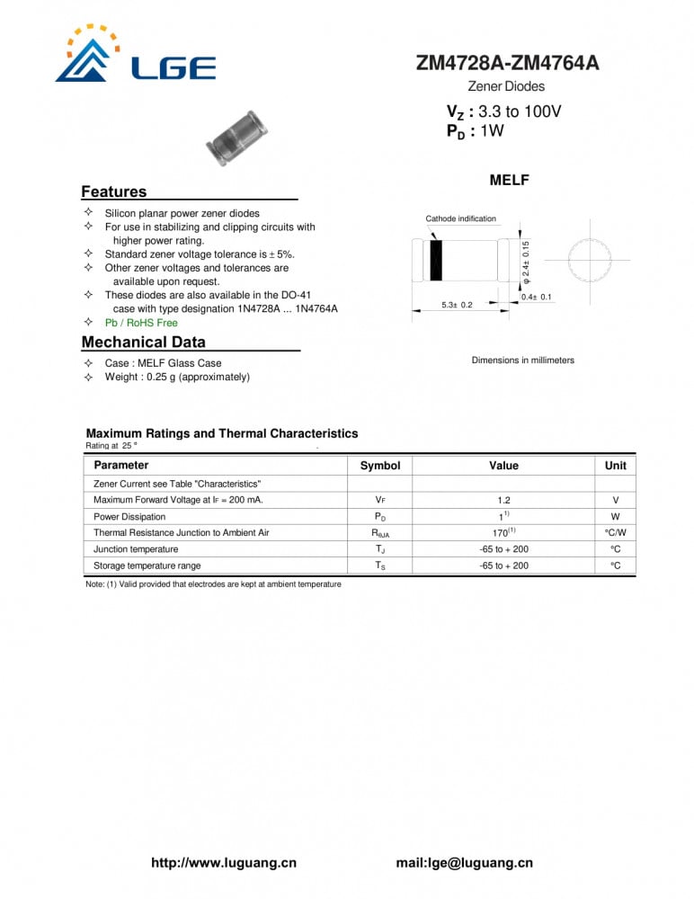 LGE ZM4737A datasheet page 1
