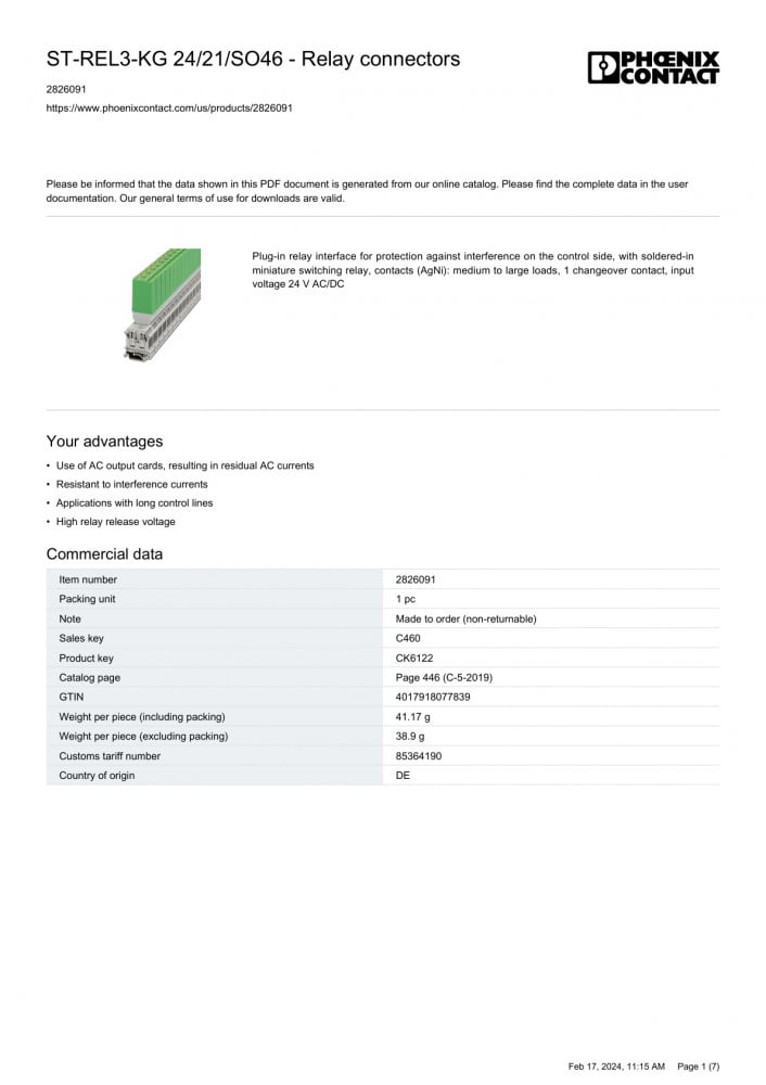Phoenix Contact 2826091 technical document page 1