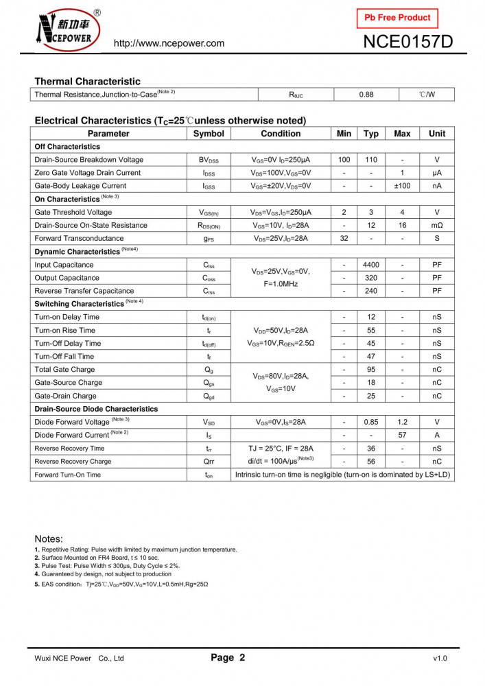 NCE0157D datasheet page 2
