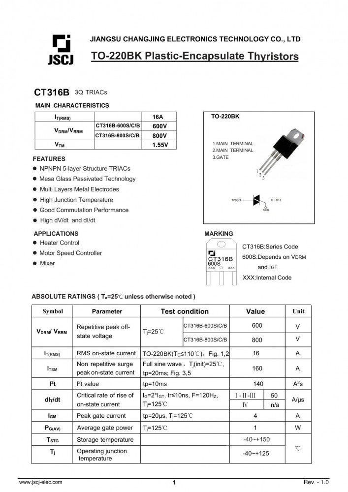 JSCJ CT316B-600S datasheet page 1