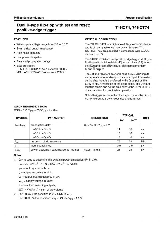 74HCT74PW datasheet page 2