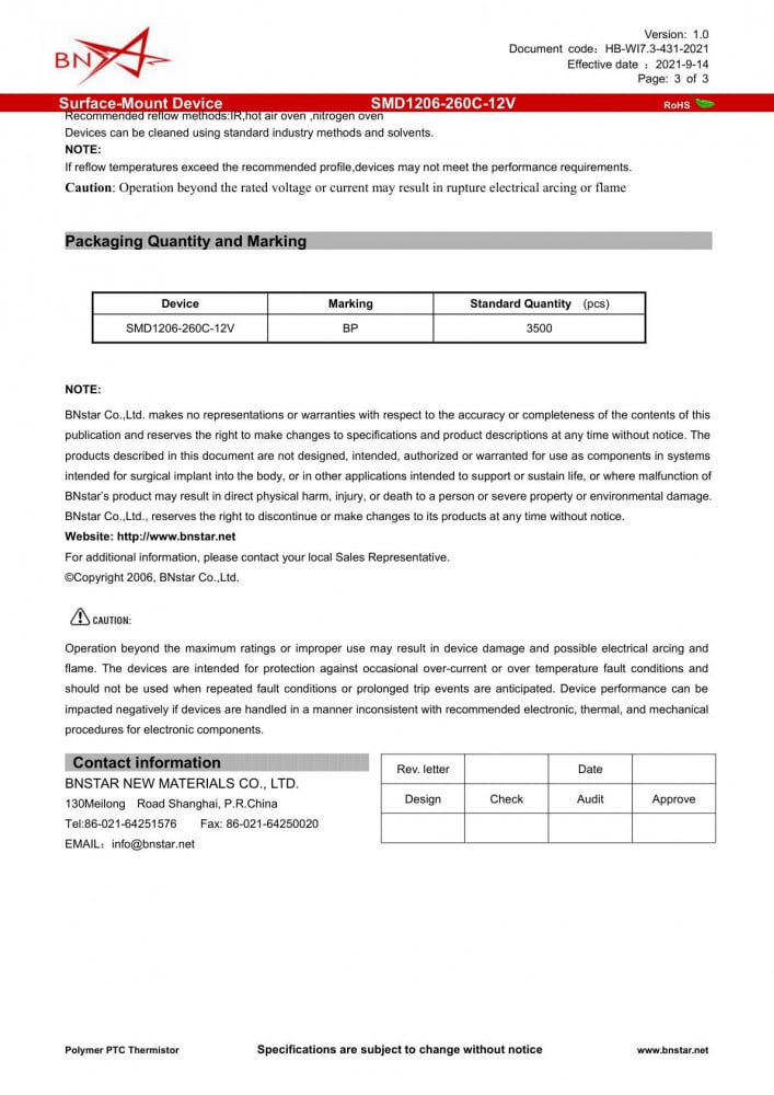 BNstar SMD1206-260C-12V datasheet page 3