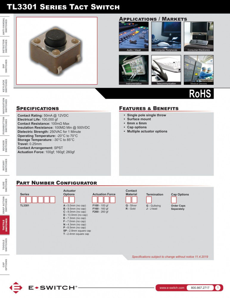 TL3301 product document page 1