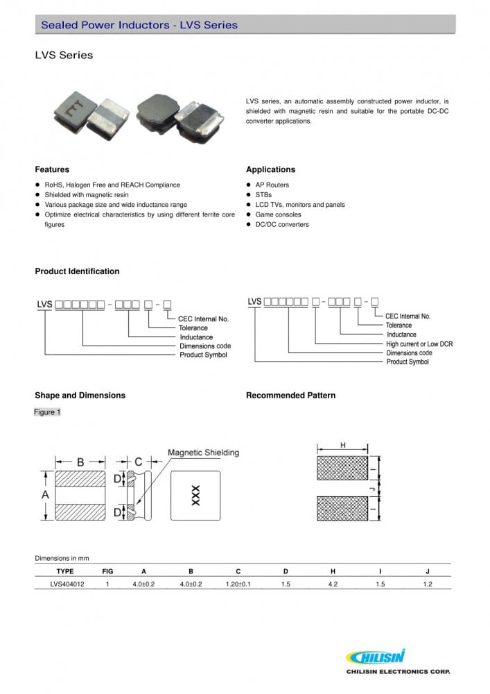 Chilisin LVS series datasheet page 1