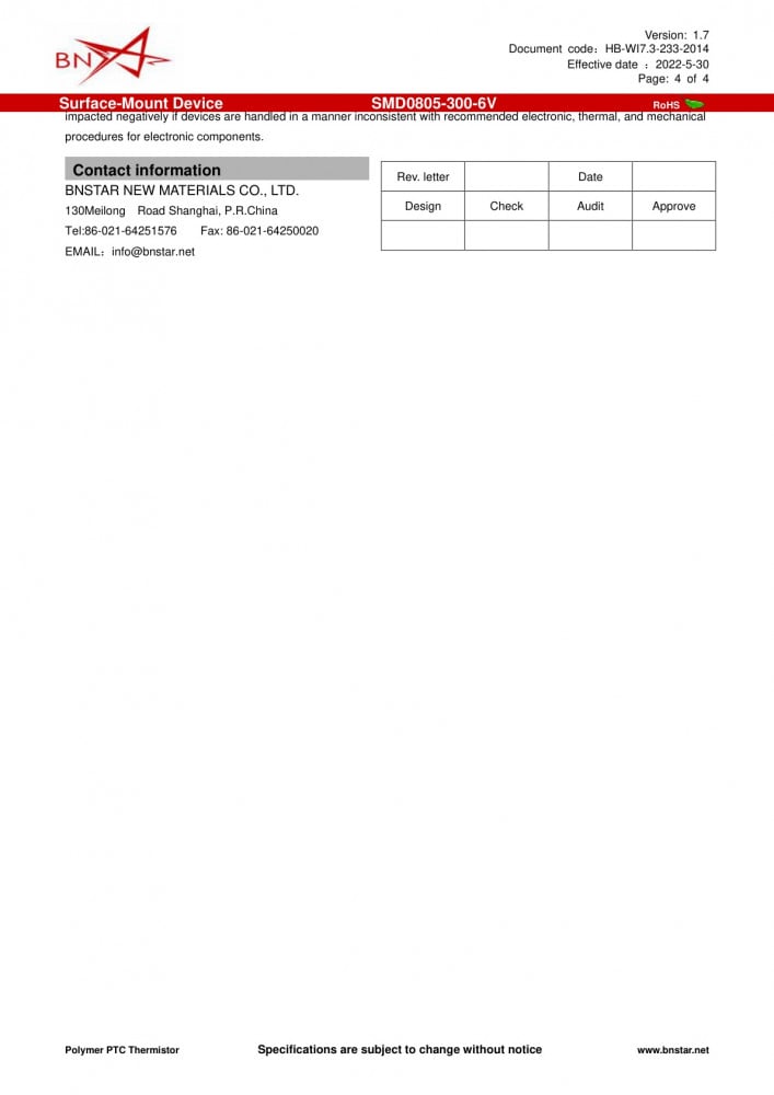 BNstar SMD0805-300-6V datasheet page 4