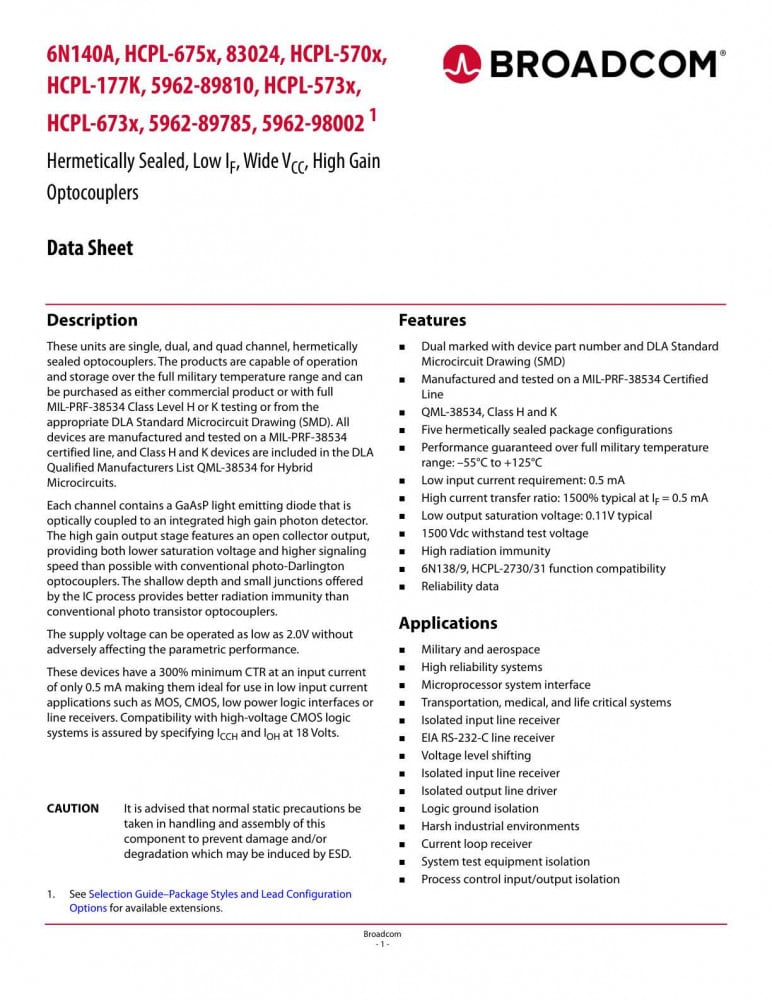 Datasheet page 1