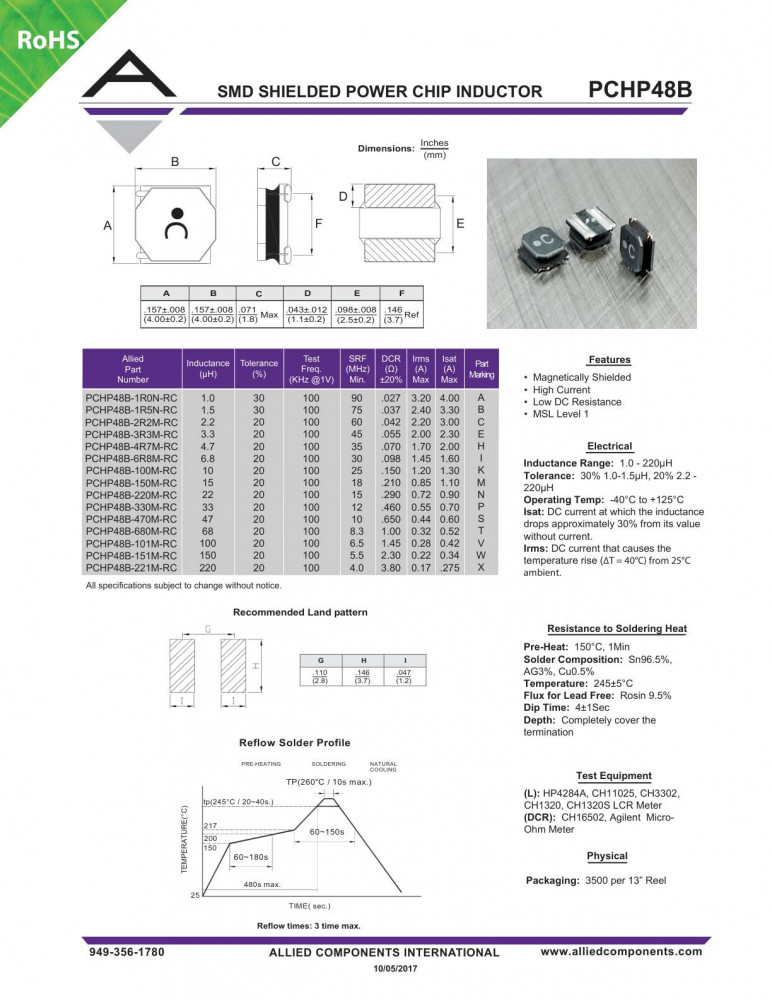 PCHP48B series product dimensions and technical document page 1