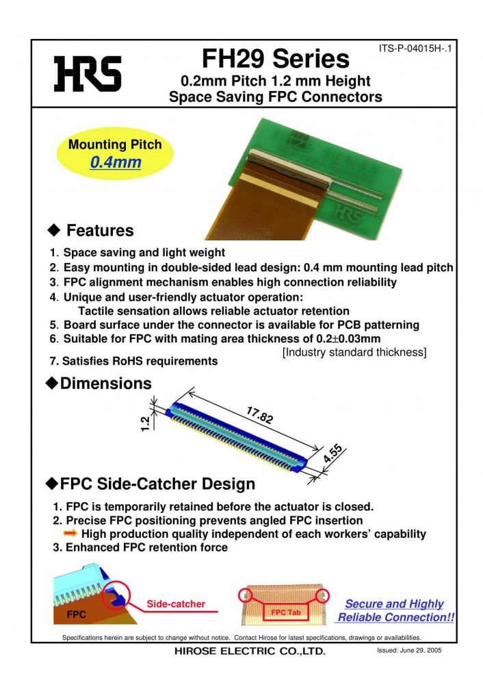 HRS FH29 series connector technical document preview