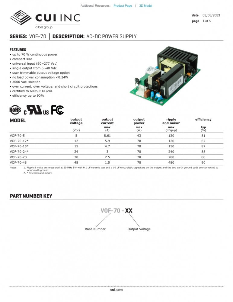 VOF-70-12 datasheet page 1