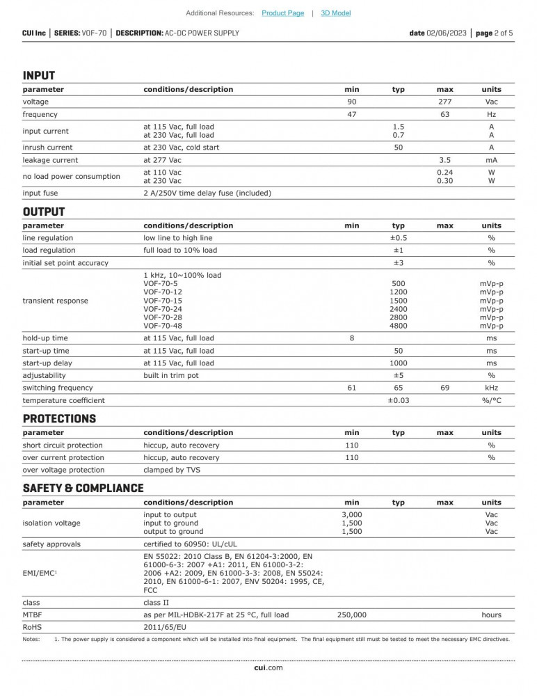 VOF-70-12 datasheet page 2