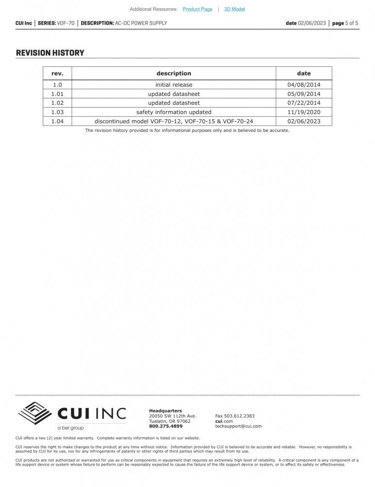 VOF-70-12 datasheet page 5