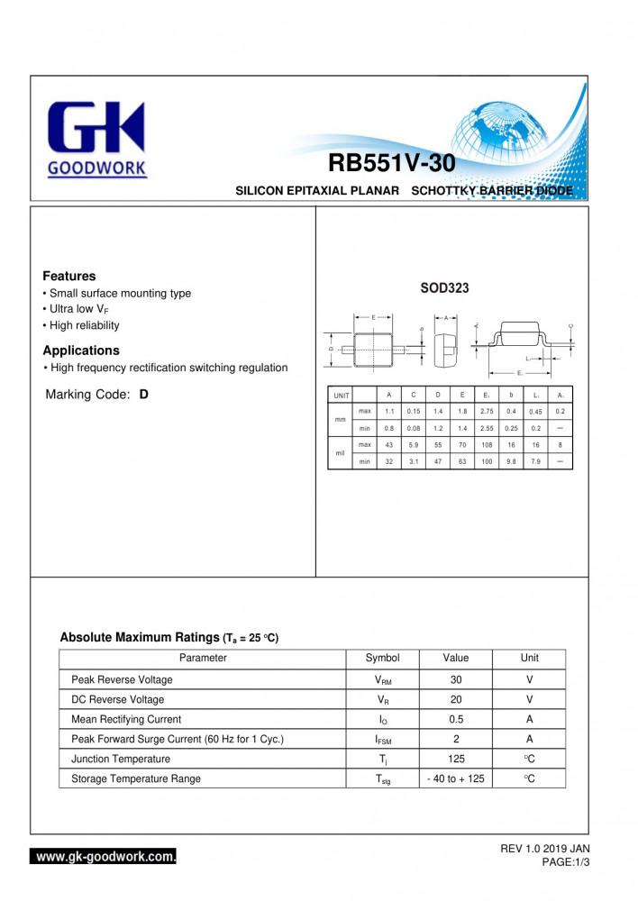 RB551V-30 datasheet page 1