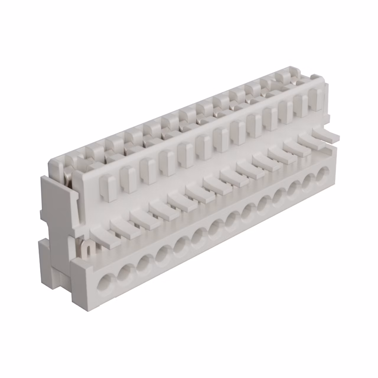Appli-Mate RAST 2.5 IDT Housing, 2.50mm Pitch, with Side Latches, Female, 20 Circuits, Position Keys A & U Removed, Polarizing Ribs Between 1/2 and 18/19