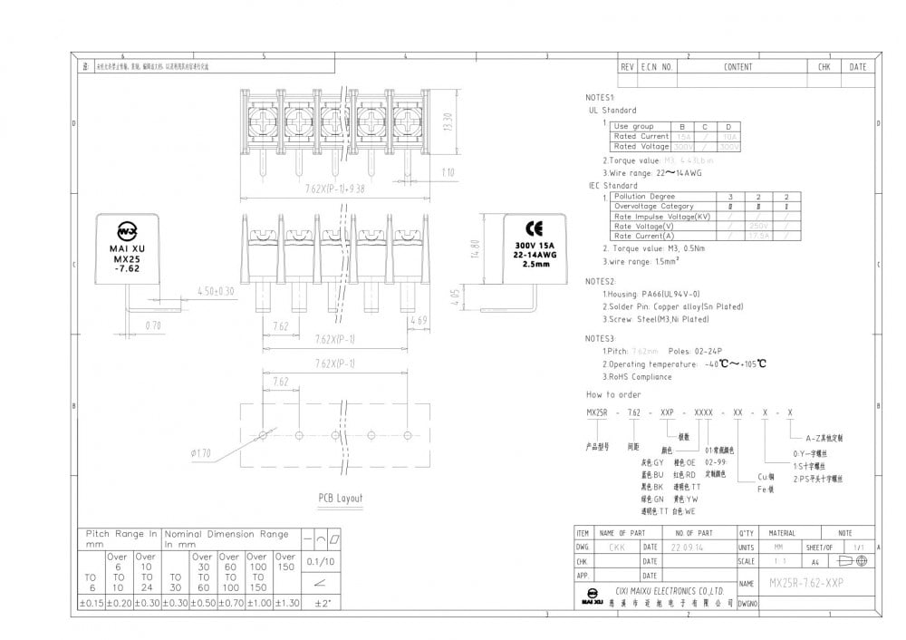 MX25R-7.62 series technical drawing