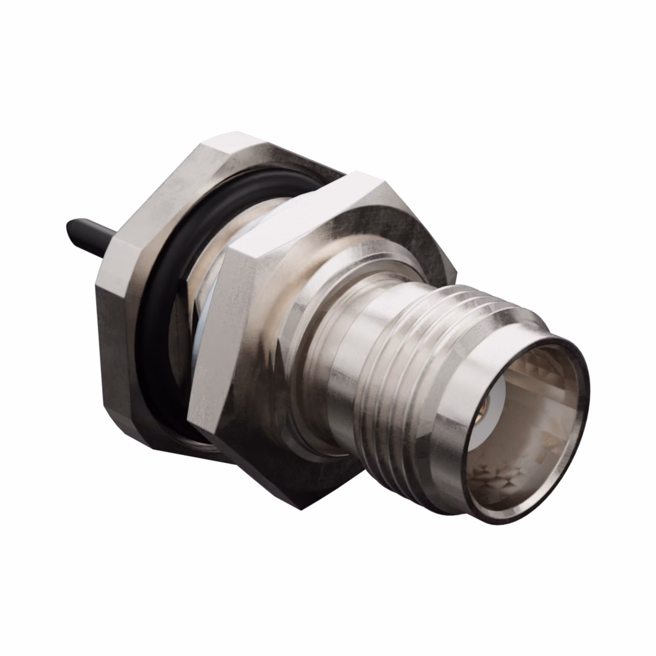 TNC Jack, Straight, Bulkhead, Isolated Ground, Crimp, RG-178 Cable, Brass Body, Nickel (Ni) Plated, 50 Ohms for sale
