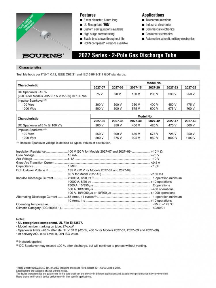 BOURNS 2027 series datasheet page 1