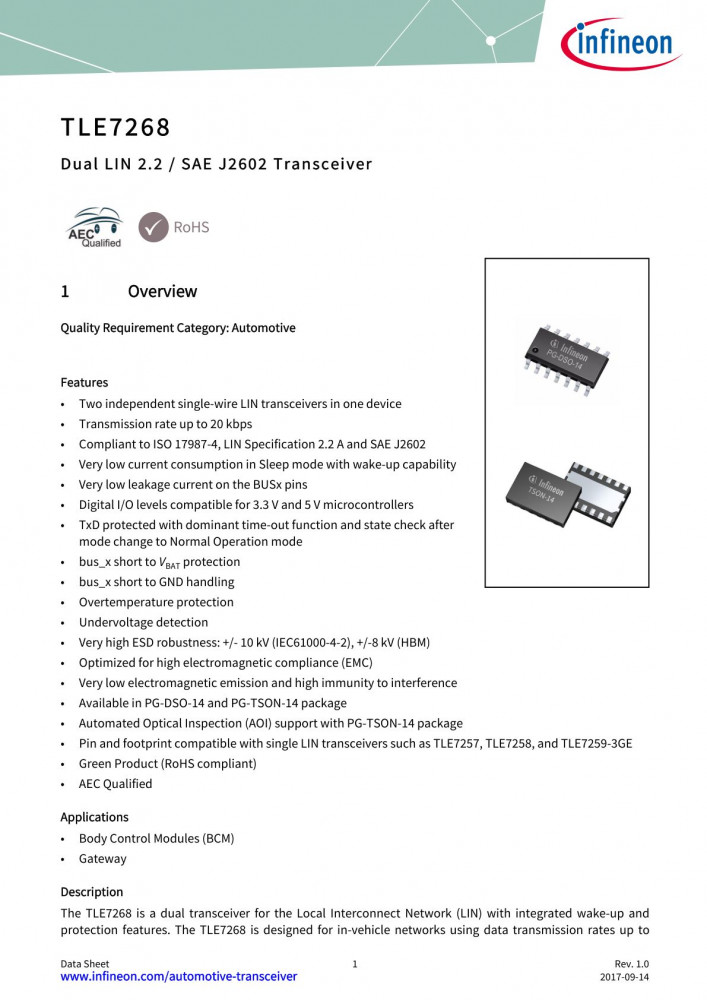 TLE7268LC datasheet page 1