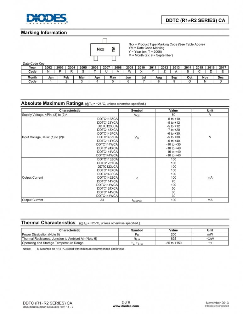 DDTC123JCA-7-F datasheet page 2