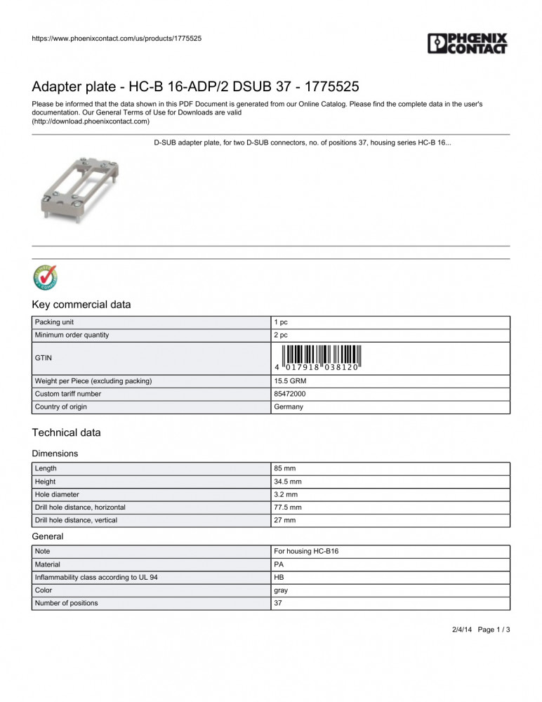 Phoenix Contact 1775541 product document page 1