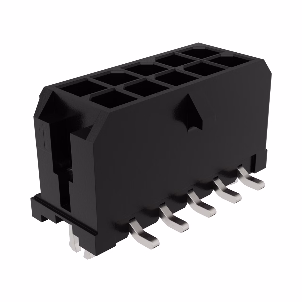 Micro-Fit 3.0 Vertical Header, 3.00mm Pitch, Dual Row, 10 Circuits, with PCB Press-fit Metal Retention Clip, 1.52µm Matte Tin Plating, Glow-Wire Capable, Black, Tape and Reel, without Disposable Cap for sale