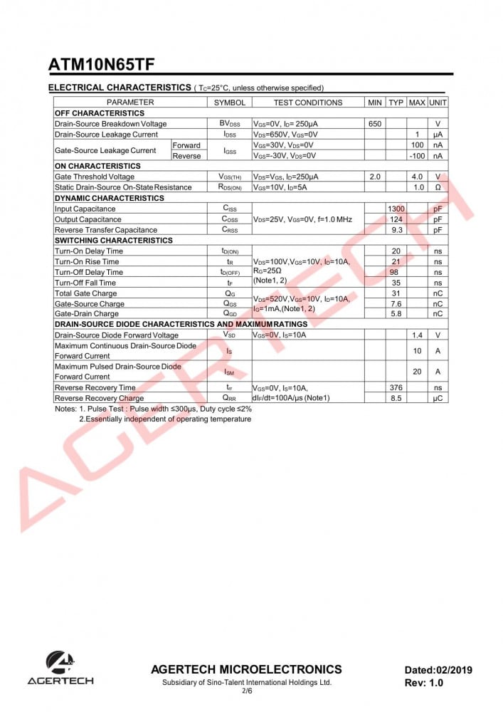 ATM10N65TF datasheet page 2