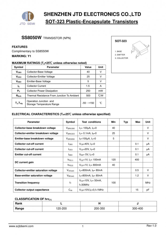 JTDSS8050W datasheet page 1