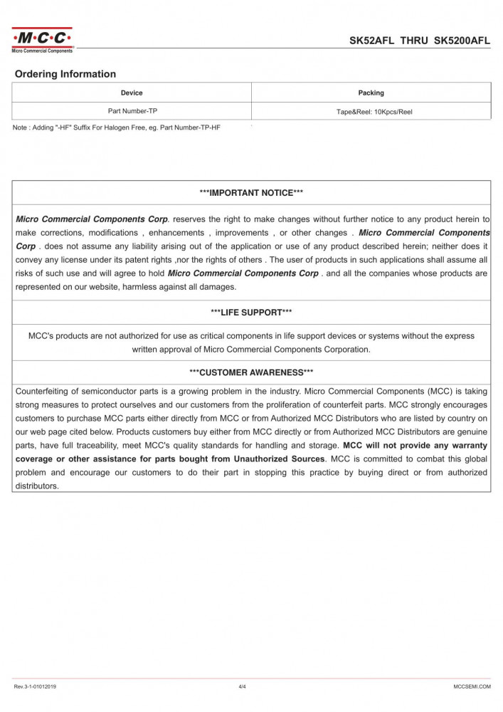 MCC SK54AFL-TP datasheet page 4