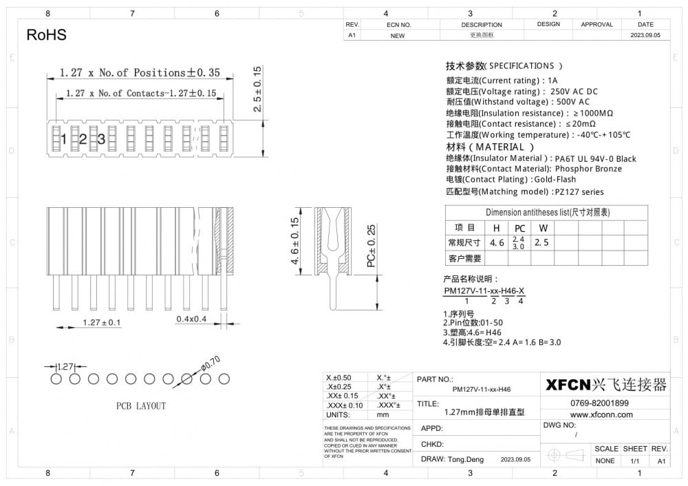 XFCN PM127V-11-12-H46 technical drawing